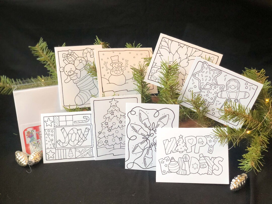 Holiday Cards to Color and Send, Merry Christmas; 8 Blank Cards and ...