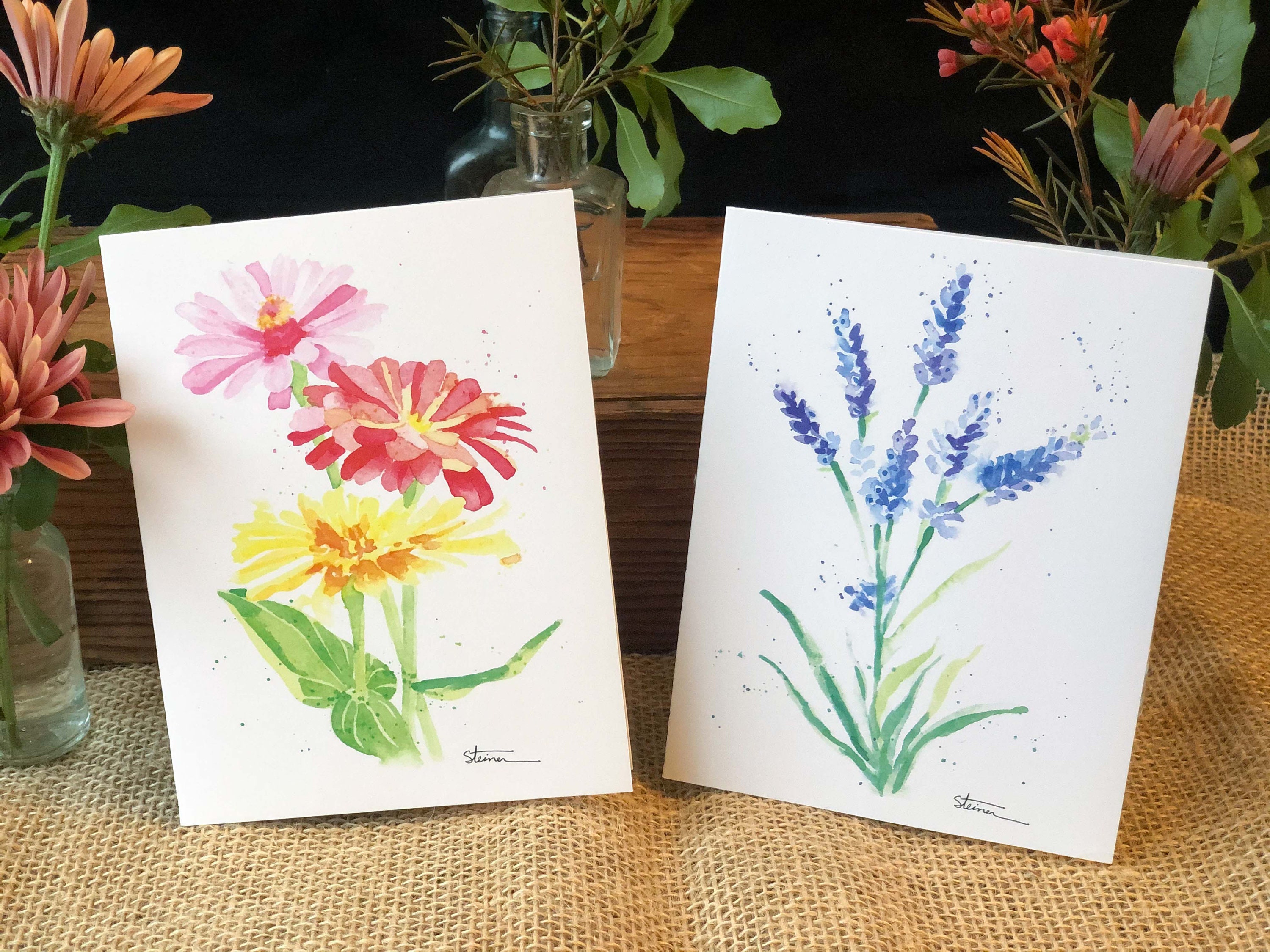 Flower Blank Note Card Assortment Pack 6 Cards, 6 Envelopes Frameable ...