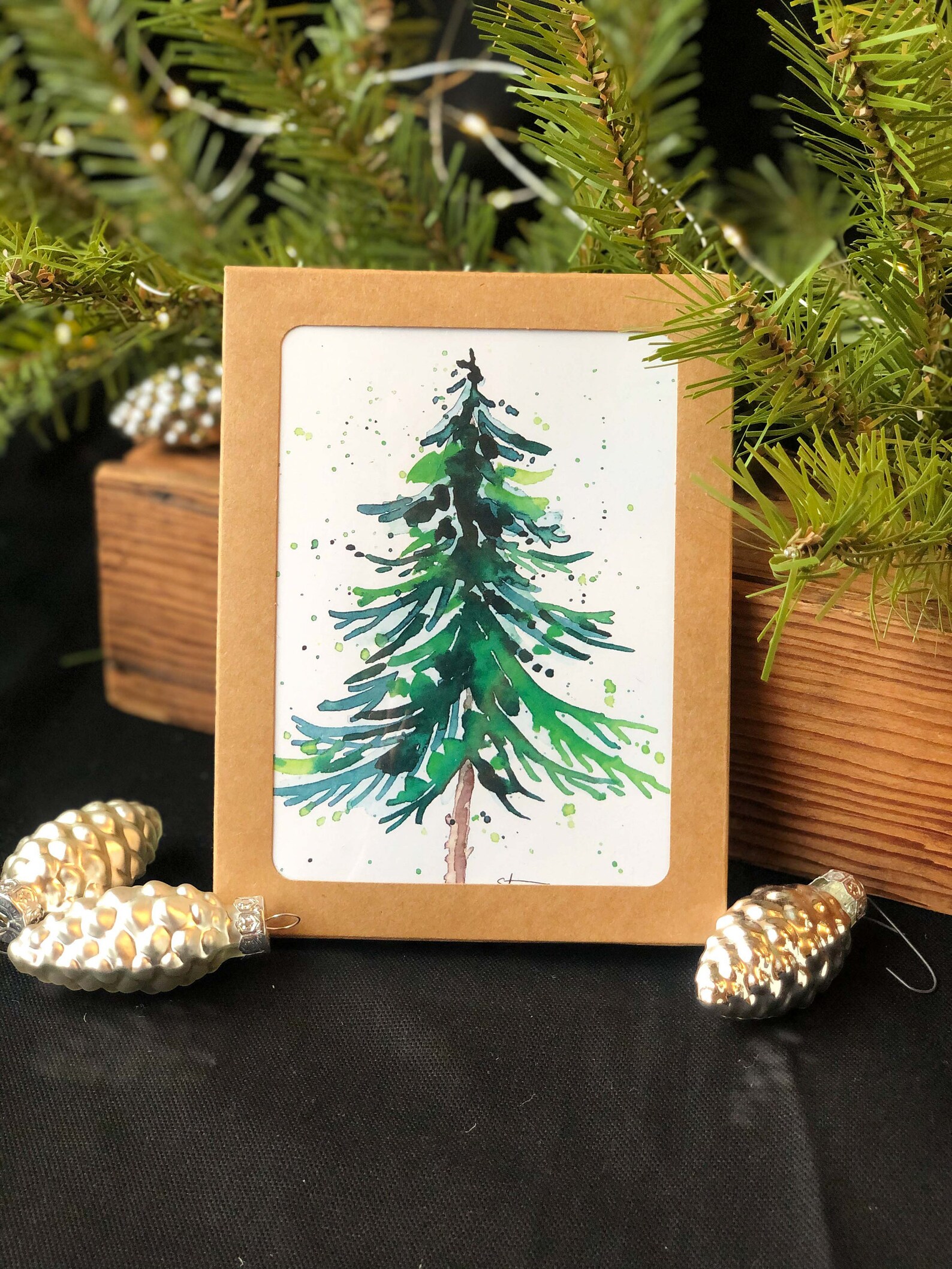 Watercolor "evergreen Trees" Note Card Assortment Pack; 6 Cards, 6 ...