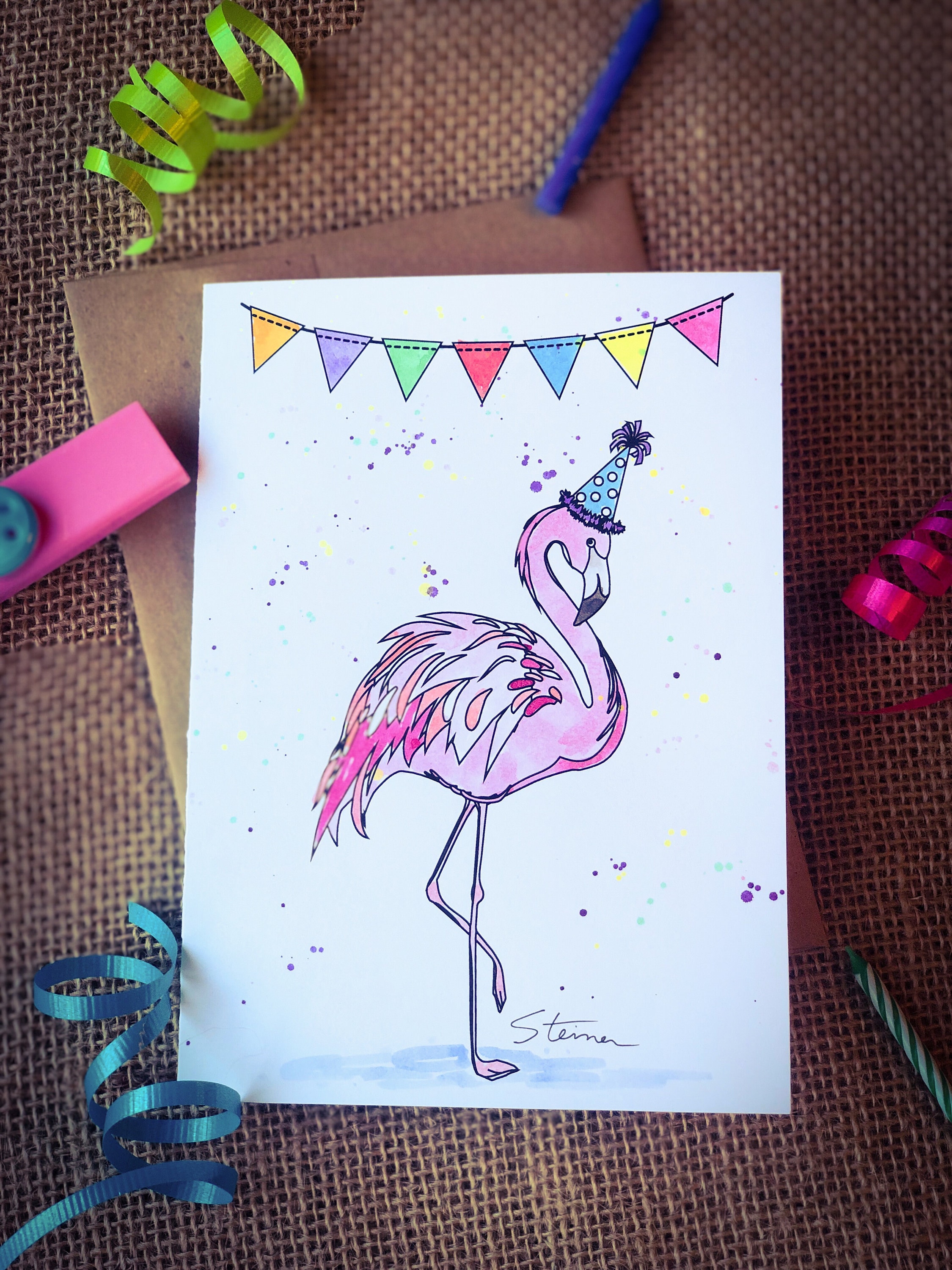 Flamingo Birthday Card, Hand Painted, Personalized, Custom, All Ages ...