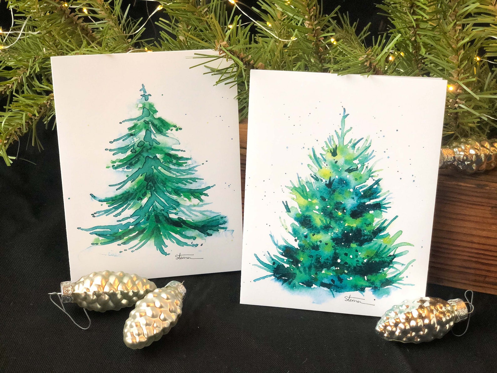 Watercolor "evergreen Trees" Note Card Assortment Pack; 6 Cards, 6 ...