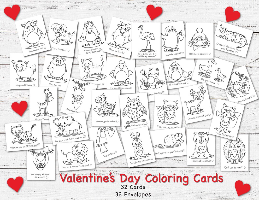 Valentine's Day Cards to Color and Send; 32 Different Cards and ...