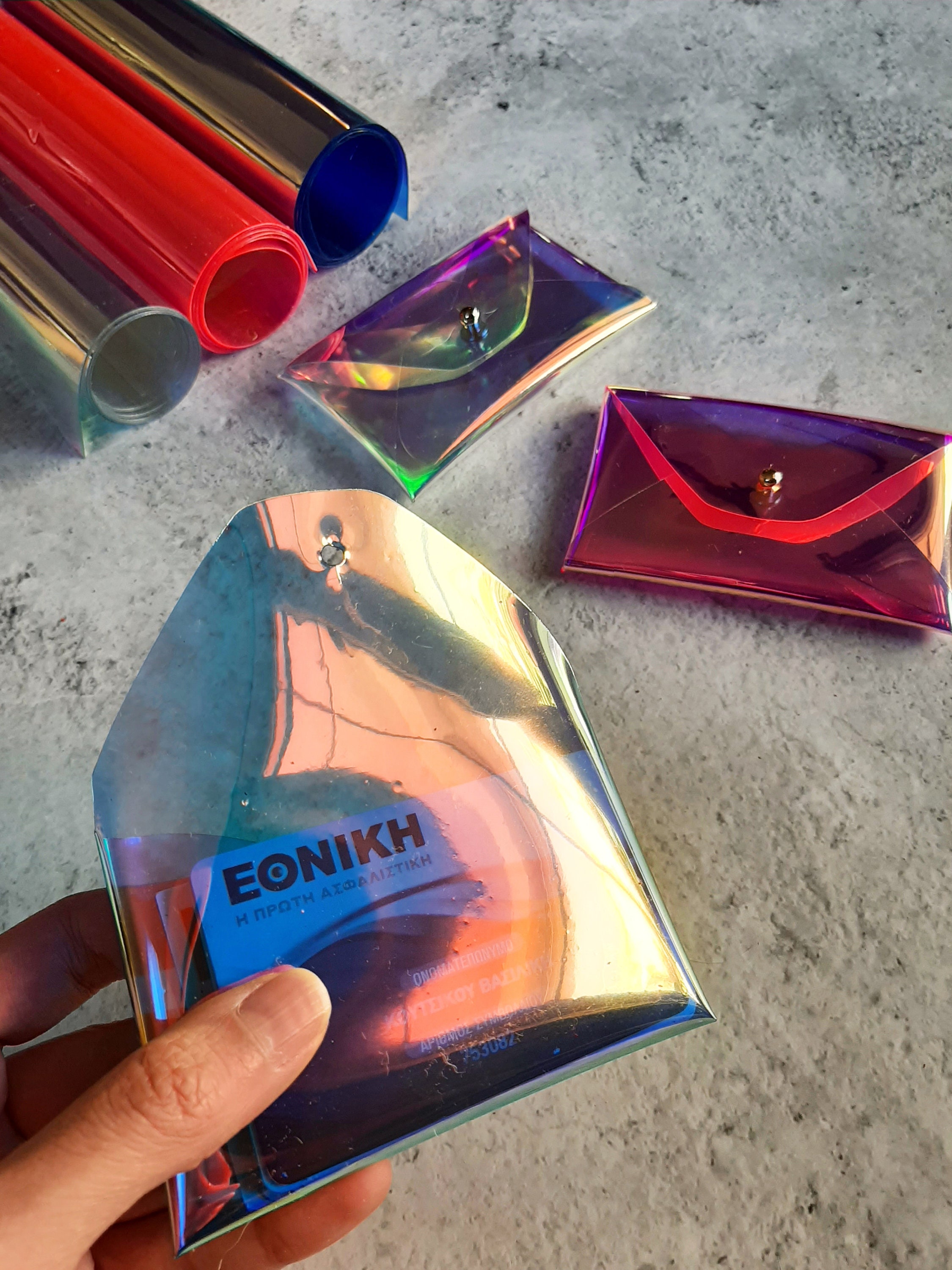 Iridescent PVC Card Case, Blue Base: Personalized Vegan Business Card ...