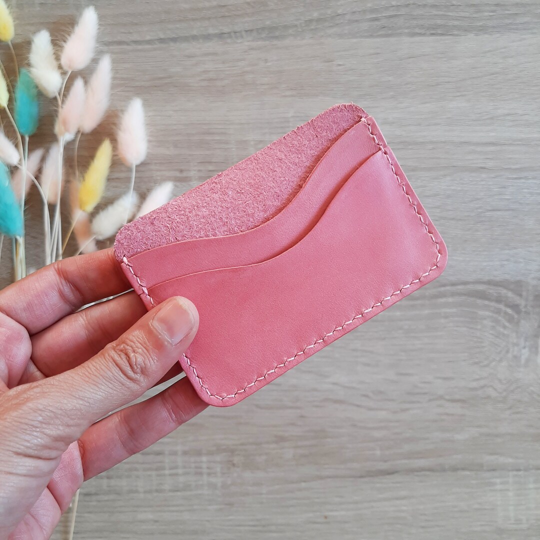 Pink Leather Card Case / Genuine Leather / Leather Wallet ...
