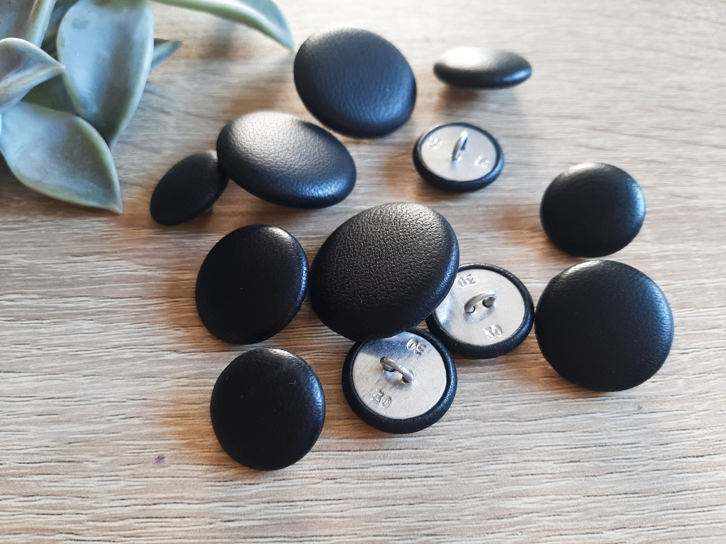 Black Leather Shank Buttons: Upholstery and Sewing Supplies. 30L, 36L ...