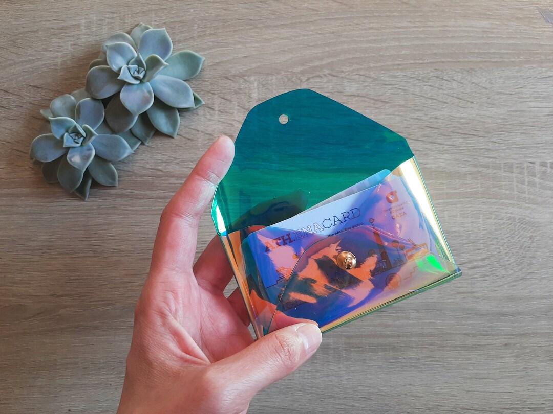 Holographic PVC Card Case: Green Base, Personalized Vegan Card Holder ...