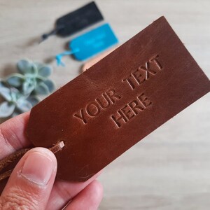 Custom Leather Label, Personalised Leather Gift Tag, Embossed Leather ...