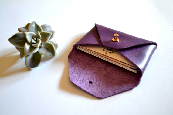 Purple Leather Card Case / Personalized Purple Envelope Card | Etsy