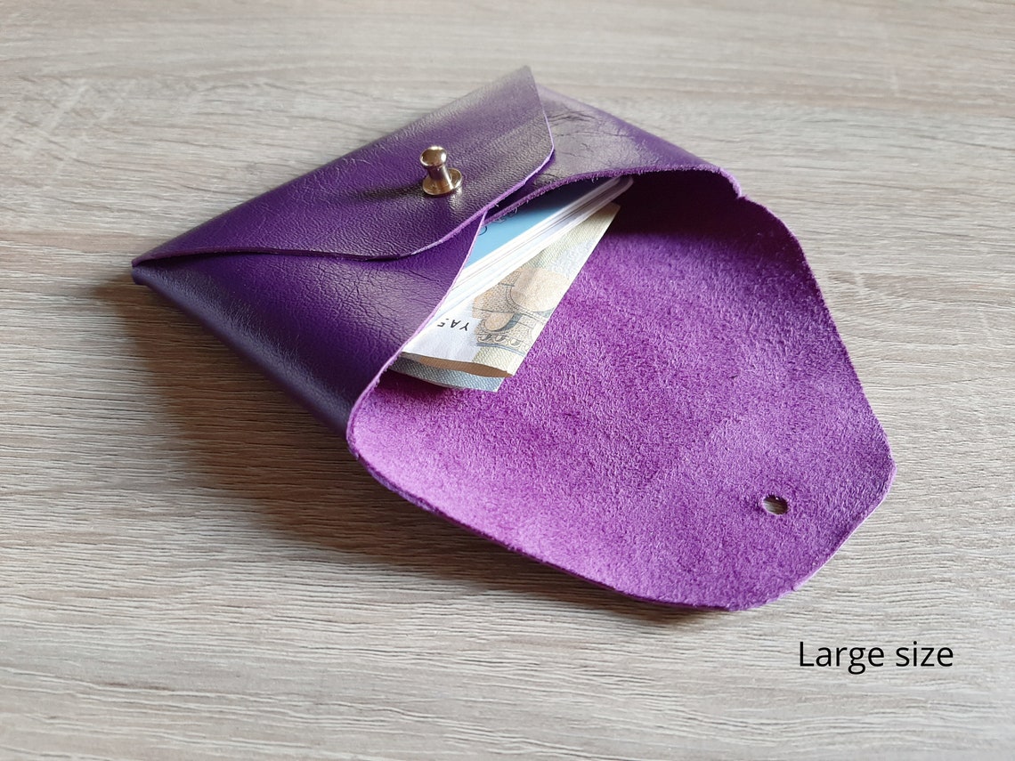 Purple Leather Card Case / Personalized Purple Envelope Card | Etsy