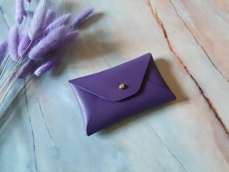 Purple Leather Card Case / Personalized Purple Envelope Card - Etsy