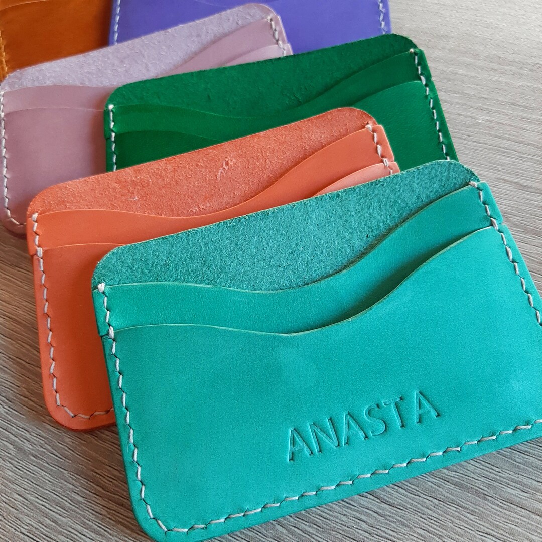 Mint Green Leather Card Case / Genuine Leather / Leather Wallet ...