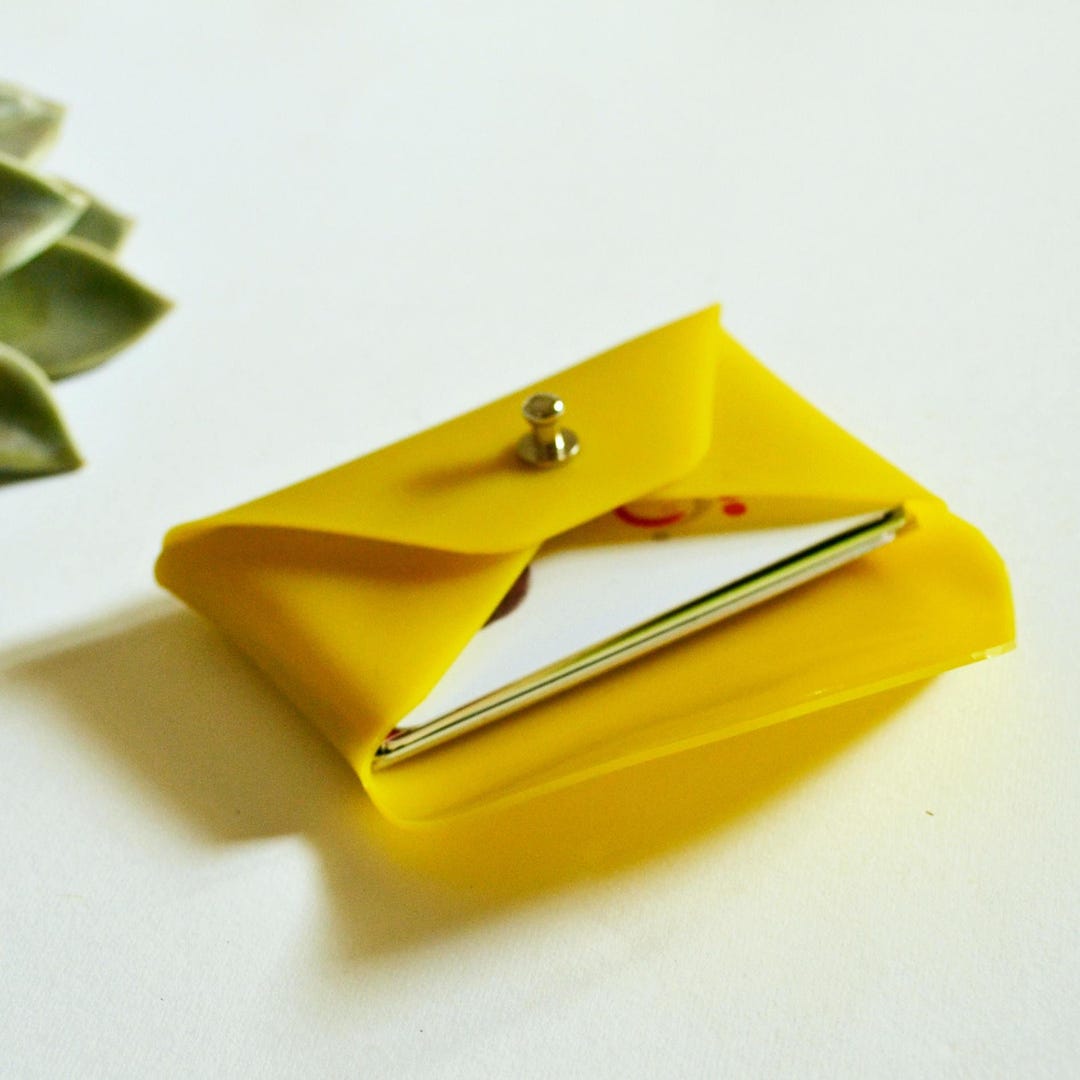 Yellow PVC Card Case: Personalized Vegan Business Card Holder - Etsy UK