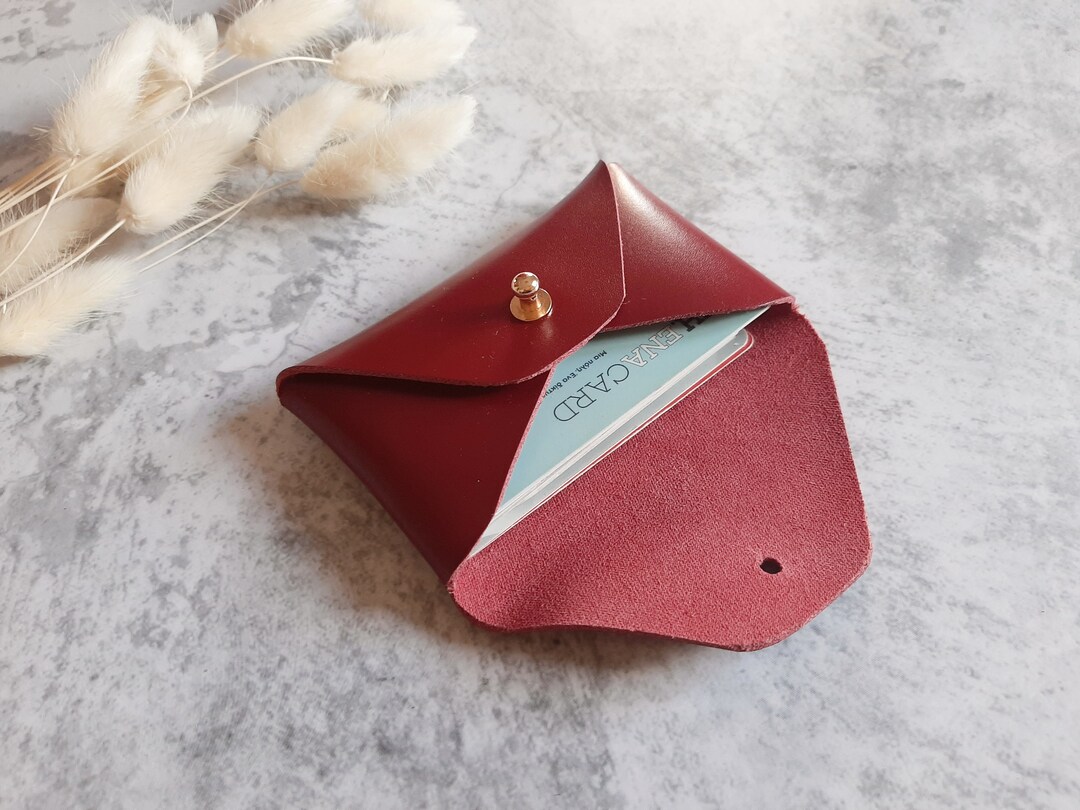 Red Leather Card Case / Personalized Red Envelope Card Holder / Red ...