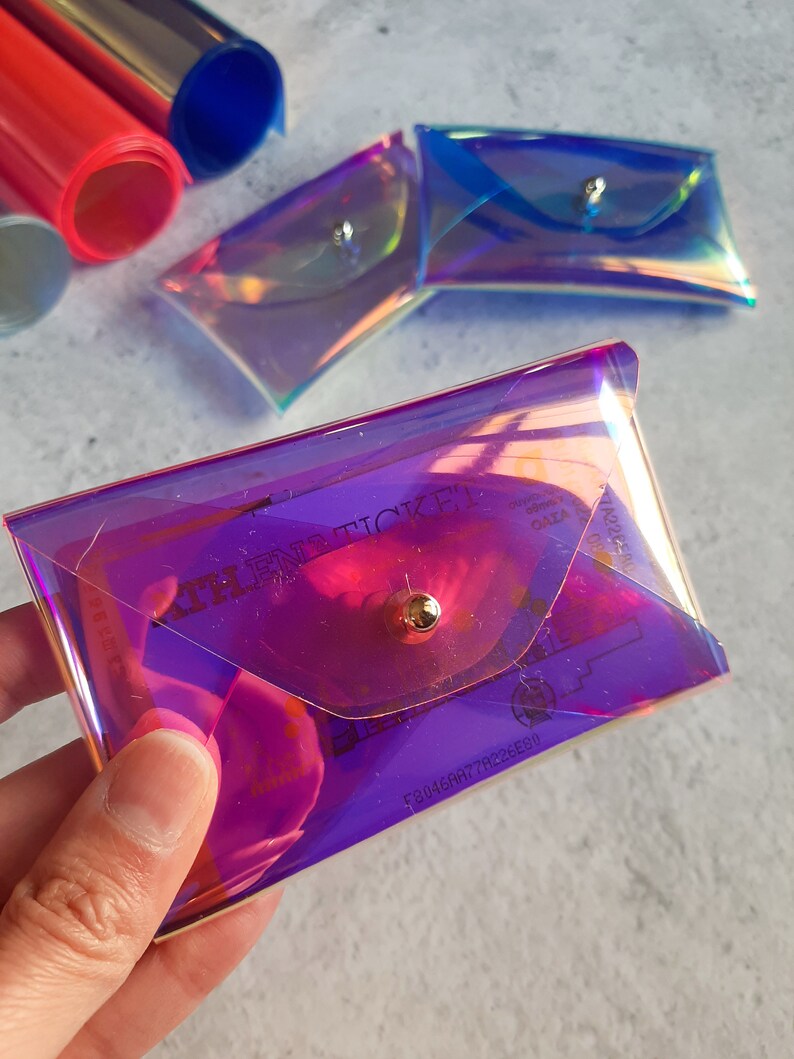 Holographic PVC Card Case: Pink Base. Personalized Vegan Business Card ...