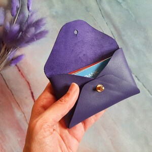 Purple Leather Card Case: Personalized Envelope Wallet - Etsy