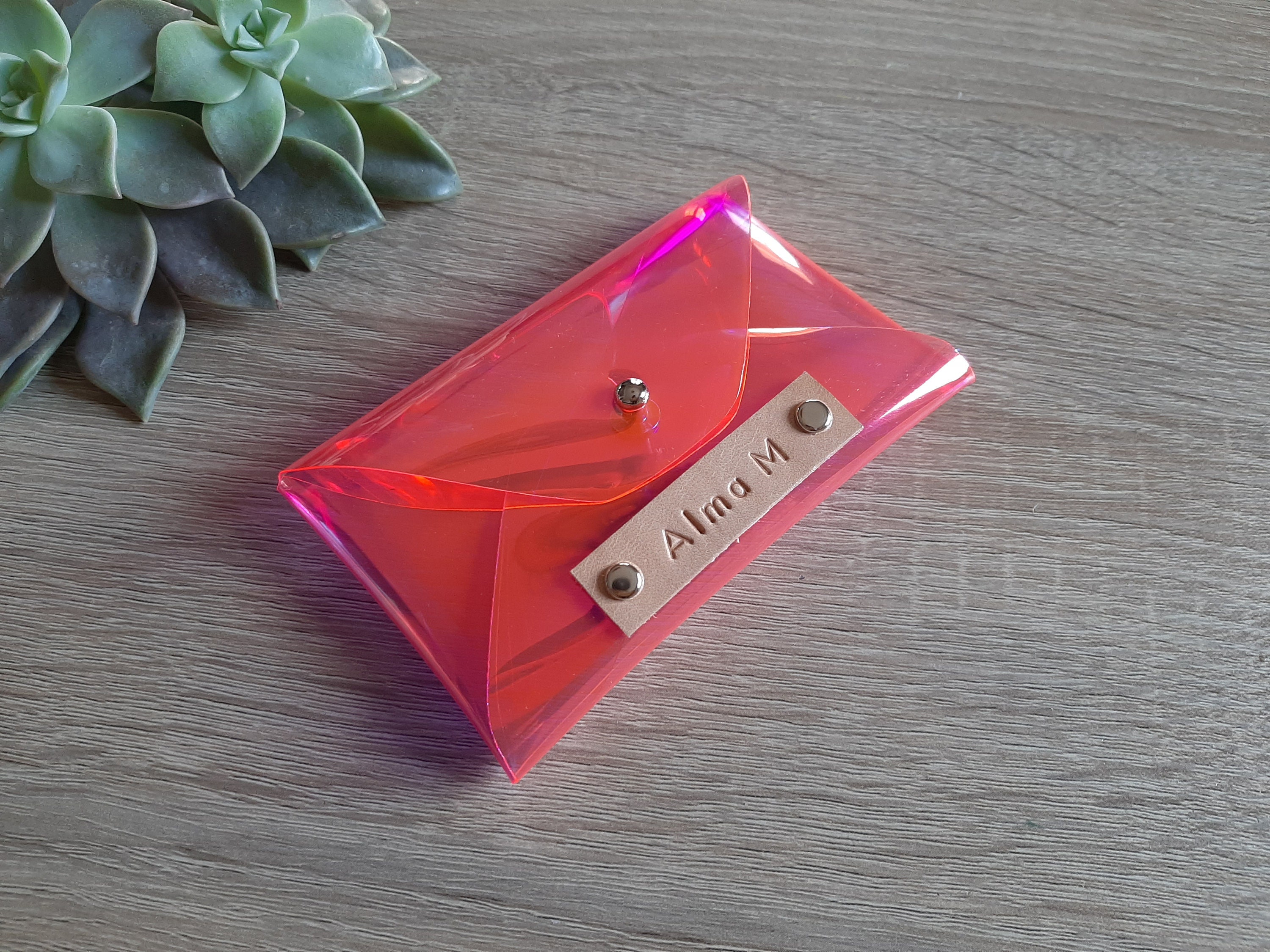 Iridescent PVC Card Case, Blue Base: Personalized Vegan Business Card ...