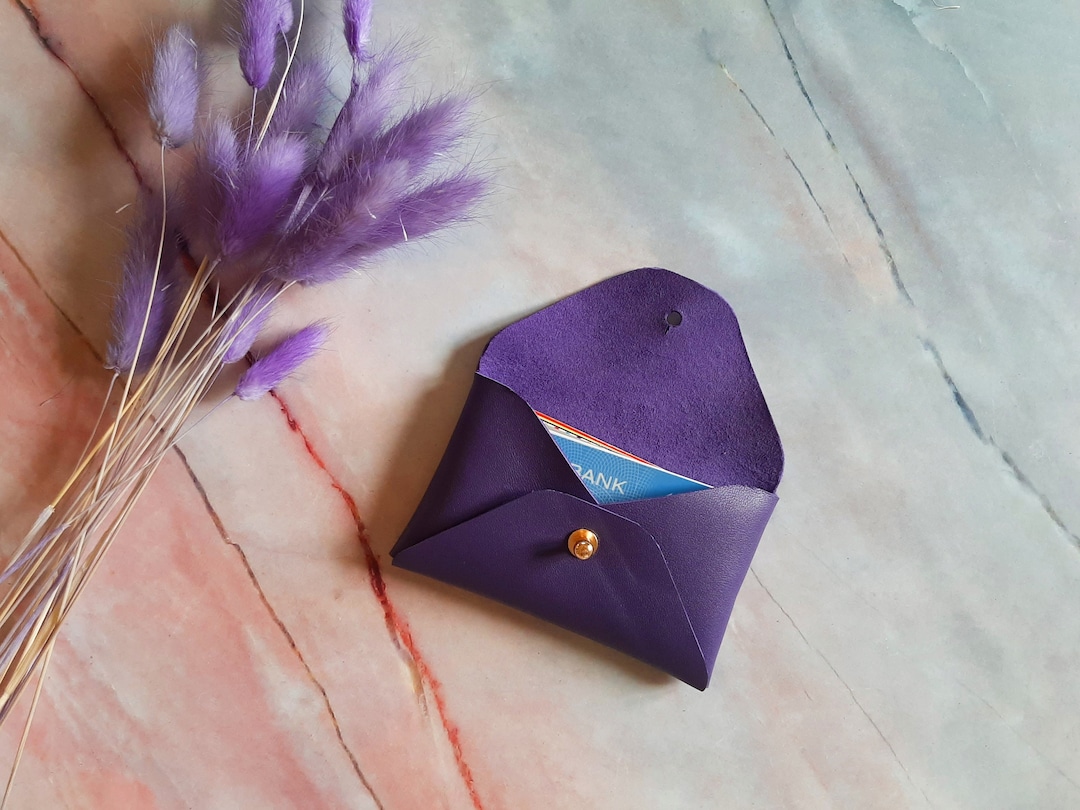 Purple Leather Card Case / Personalized Purple Envelope Card Holder ...