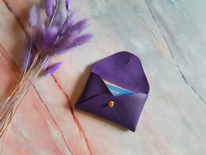 Purple Leather Card Case: Personalized Envelope Wallet - Etsy
