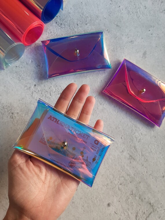 Iridescent PVC Card Case / Clear Base / Personalized PVC - Etsy