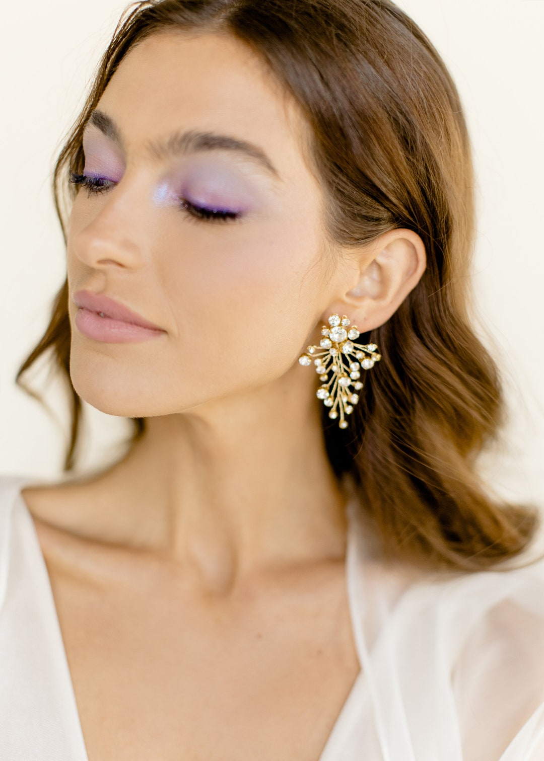 VANESSA - Bling Statement Sparkly Floral Crystal Wedding Earrings, Drop ...