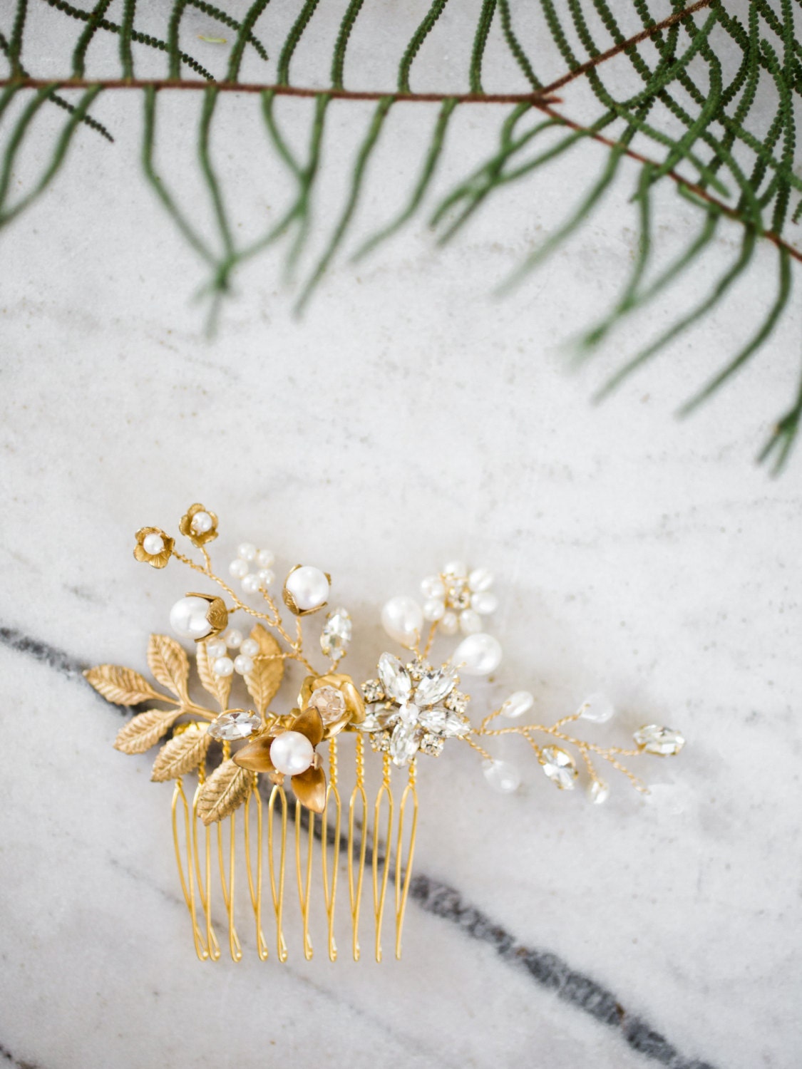 RACHEL Floral Gold Bohemian Bridal Hair Comb, Boho Delicate Vine Pearl ...