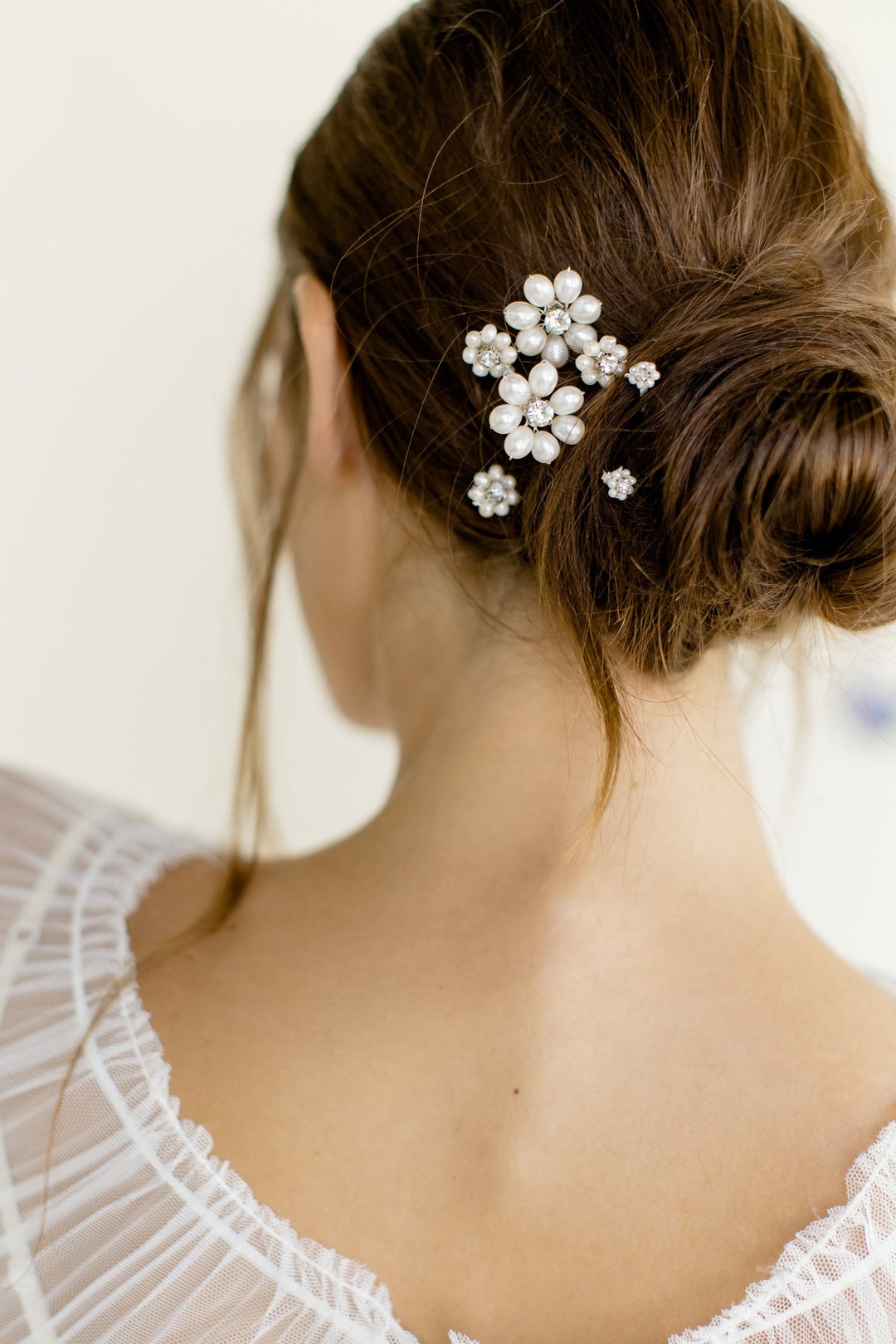BAILEY - Bohemian Dainty Pearl Wedding Hair Pins, Modern Boho Floral ...