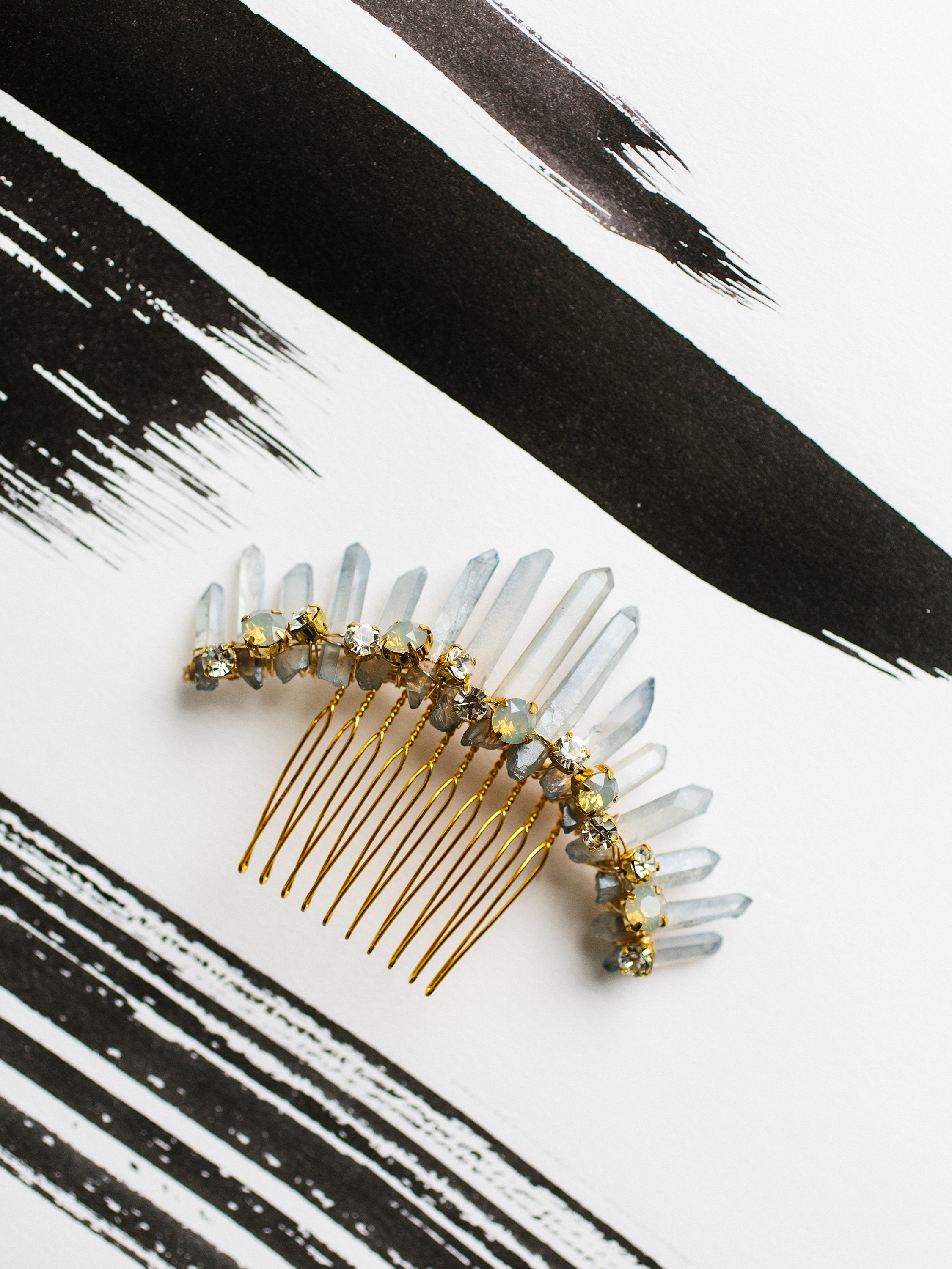 GEORGIA Edgy Bohemian Quartz Wedding Comb Boho Modern | Etsy