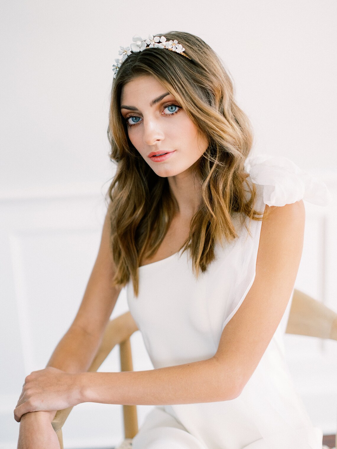 HELEN Modern Romantic Bohemian White Bridal Tiara Boho - Etsy