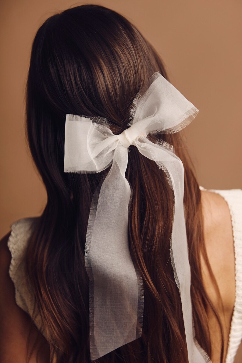 ARDEN - 100% Silk Organza Hair Bow Clip With Hand Frayed Edges - Etsy