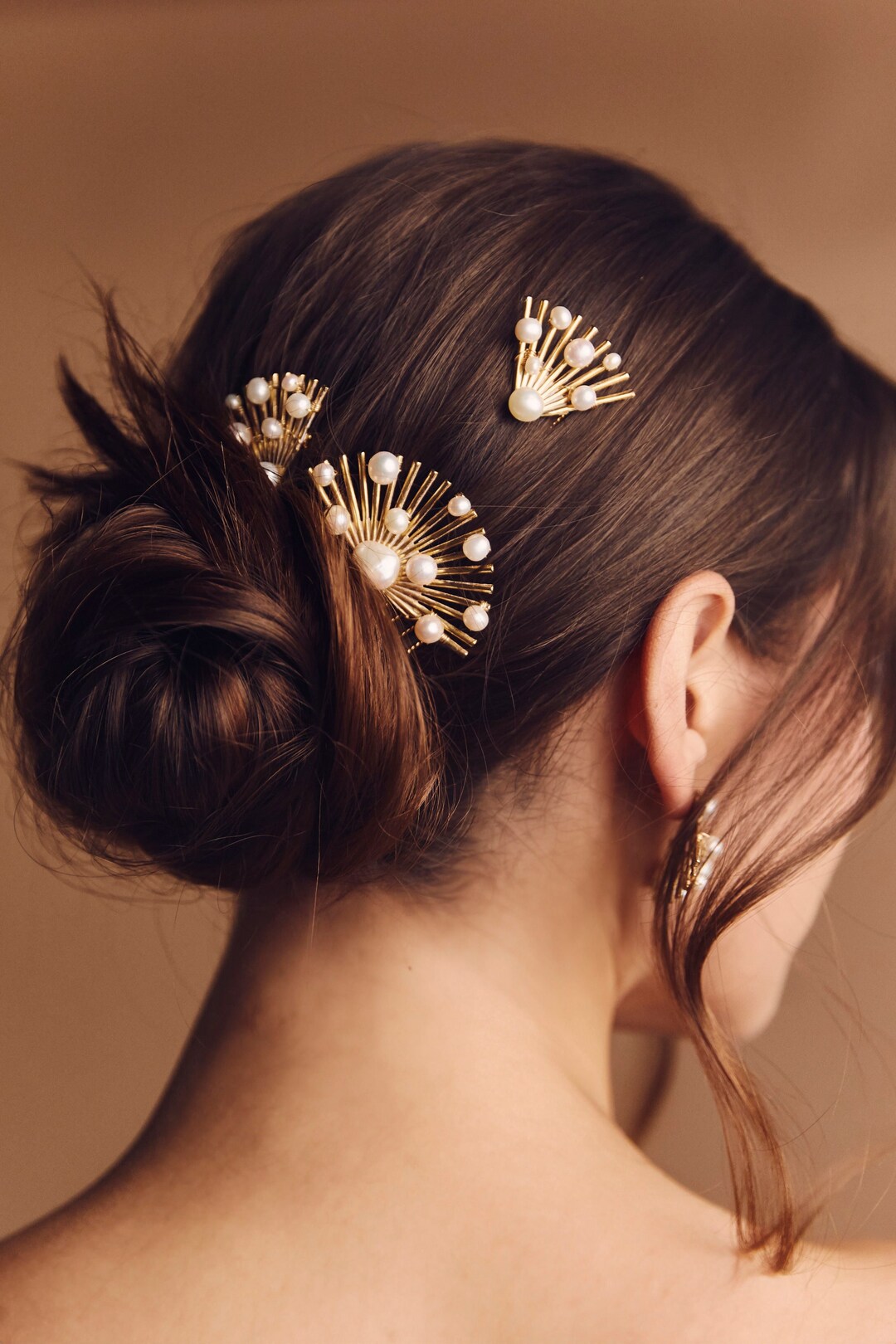 MADISON - Unique Gold Art Deco Pearl or Rhinestone Comb Set - Etsy
