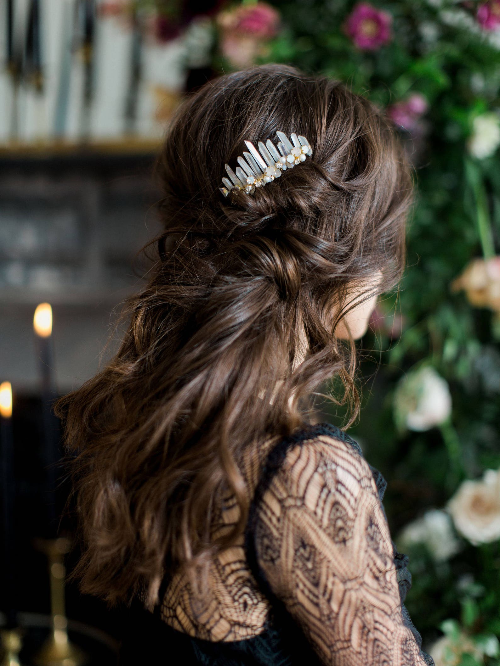 SAMPLE SALE - GEMINI Iridescent Raw Quartz Wedding Comb With Opals and ...