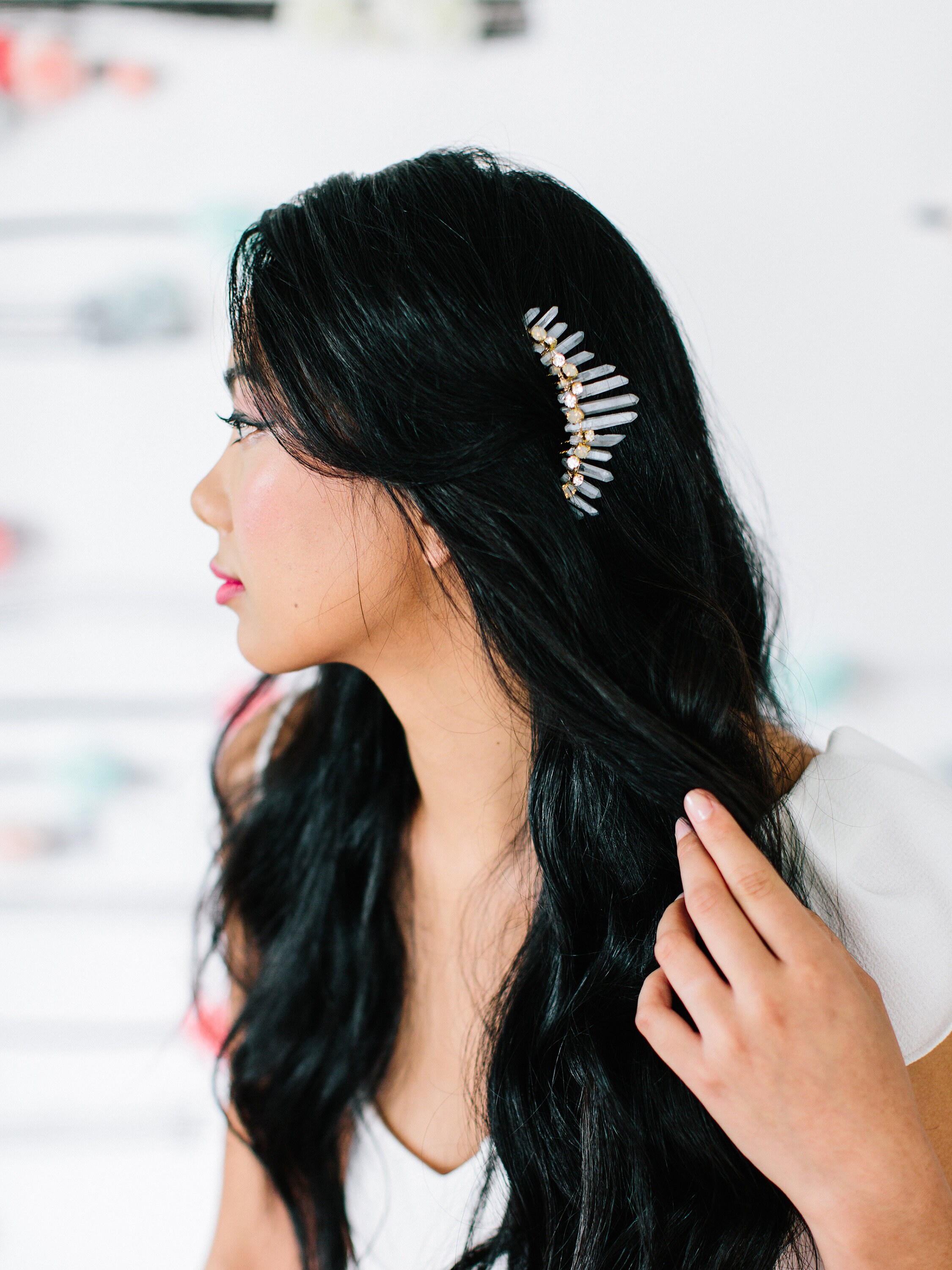 GEORGIA Edgy Bohemian Quartz Wedding Comb Boho Modern | Etsy