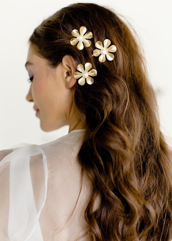 PATSY Mod Modern Daisy Flower Bridal Hair Clips Bohemian - Etsy