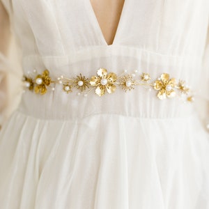 PRIMAVERA - Bohemian Floral Gold Wedding Belt, Modern Romantic Wedding ...