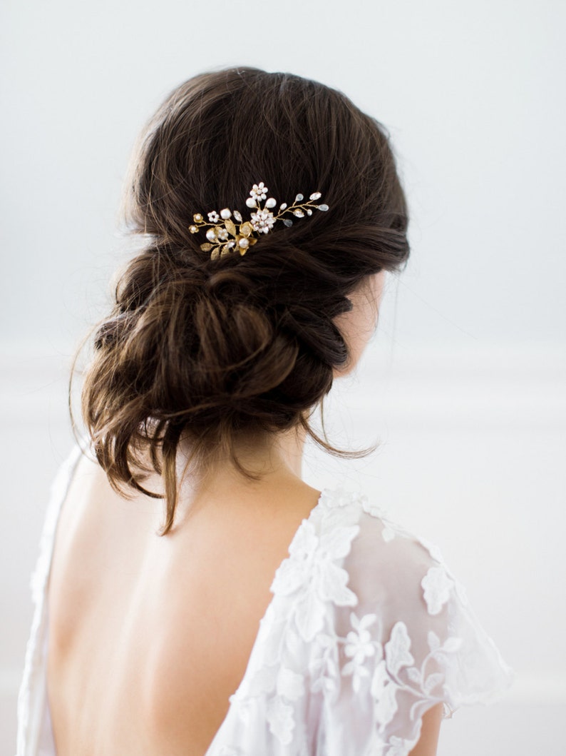 RACHEL floral gold bohemian bridal hair comb boho delicate | Etsy