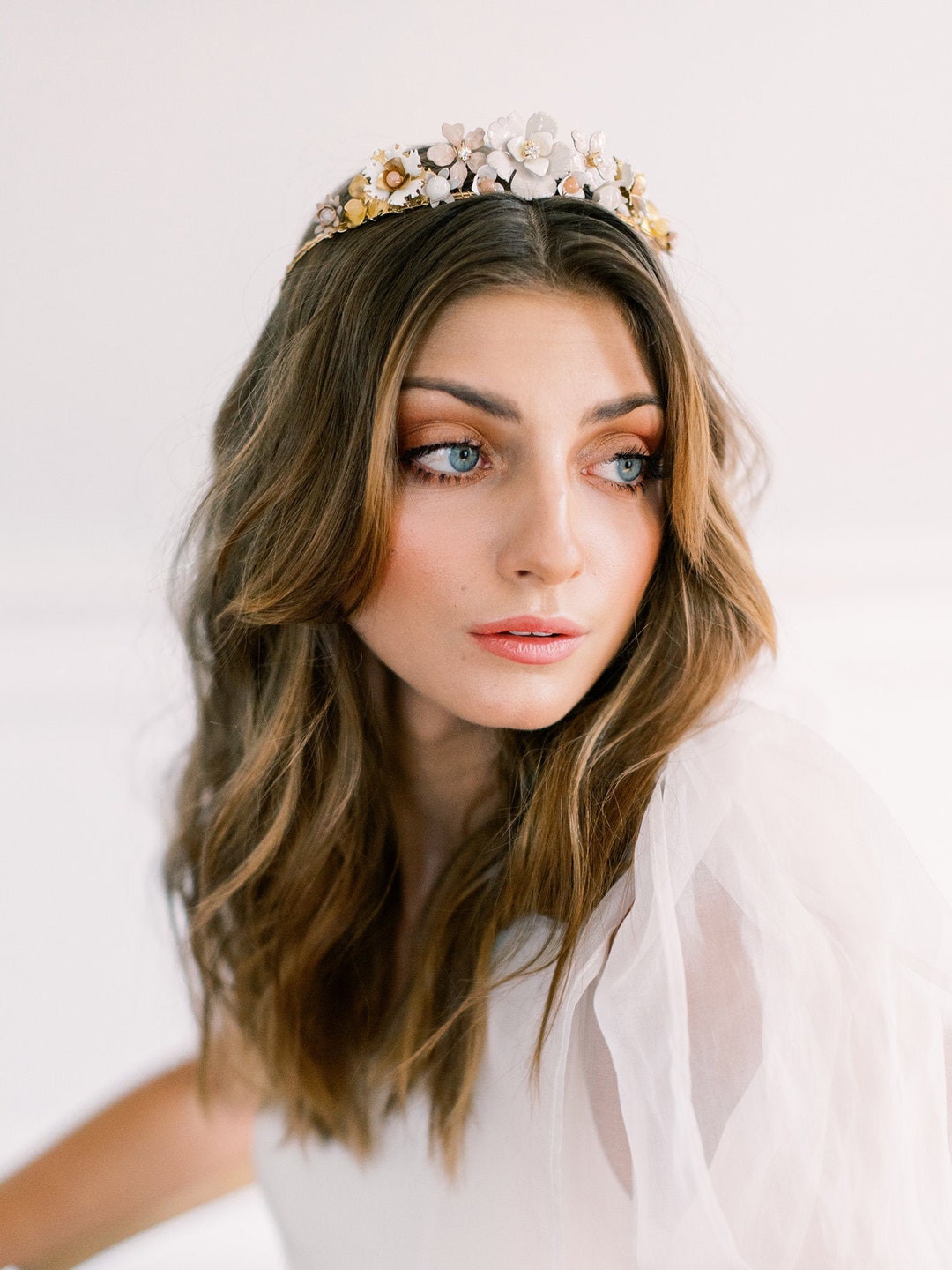SAMPLE SALE - INA - Soft Blush Ivory Grey Bohemian Bridal Tiara ...