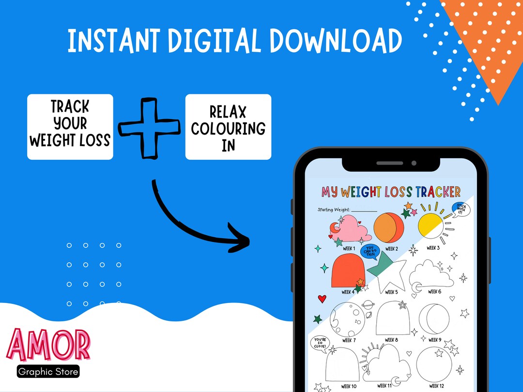 WEIGHT LOSS Tracker Coloring Page | 12 Week Digital Diet Tracker ...