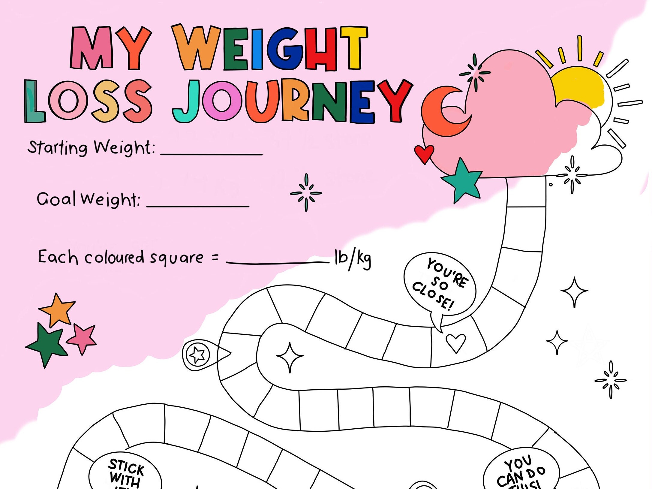 WEIGHT LOSS Journey Coloring Page Digital Diet Tracker Creative ...