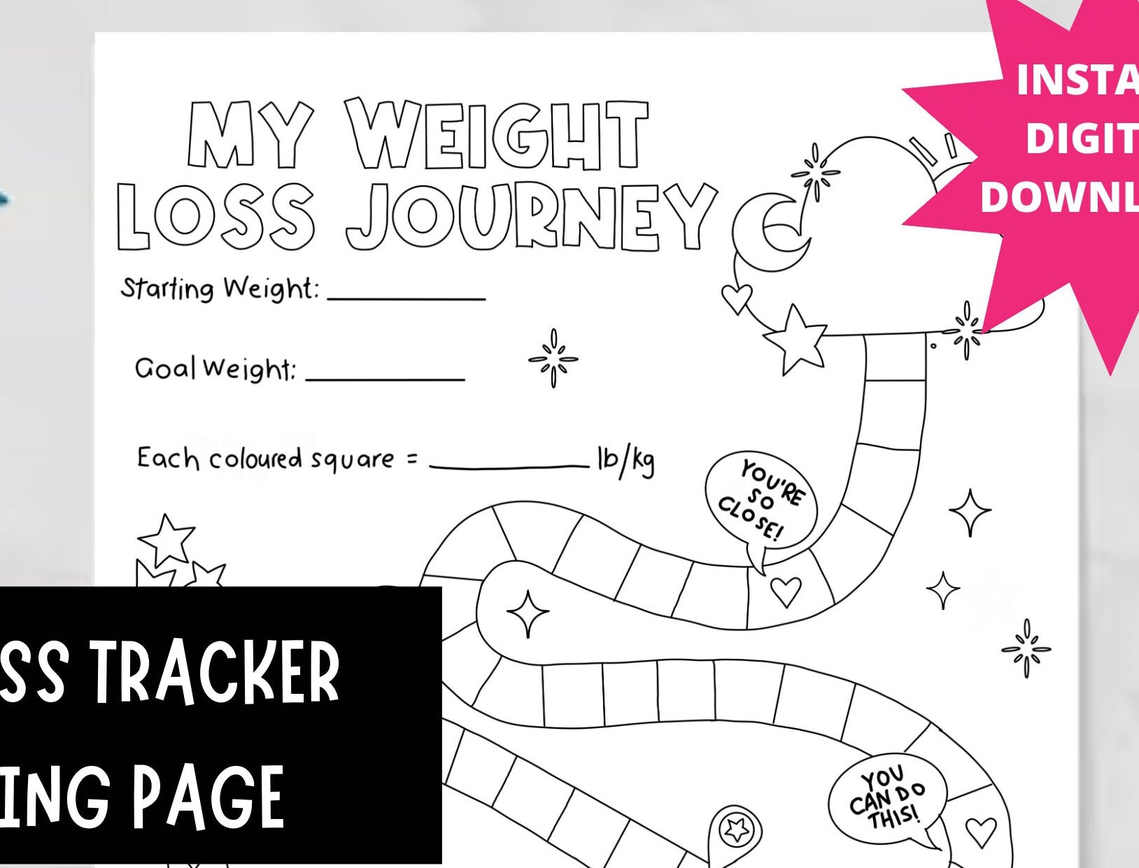 WEIGHT LOSS Journey Coloring Page Digital Diet Tracker Creative ...