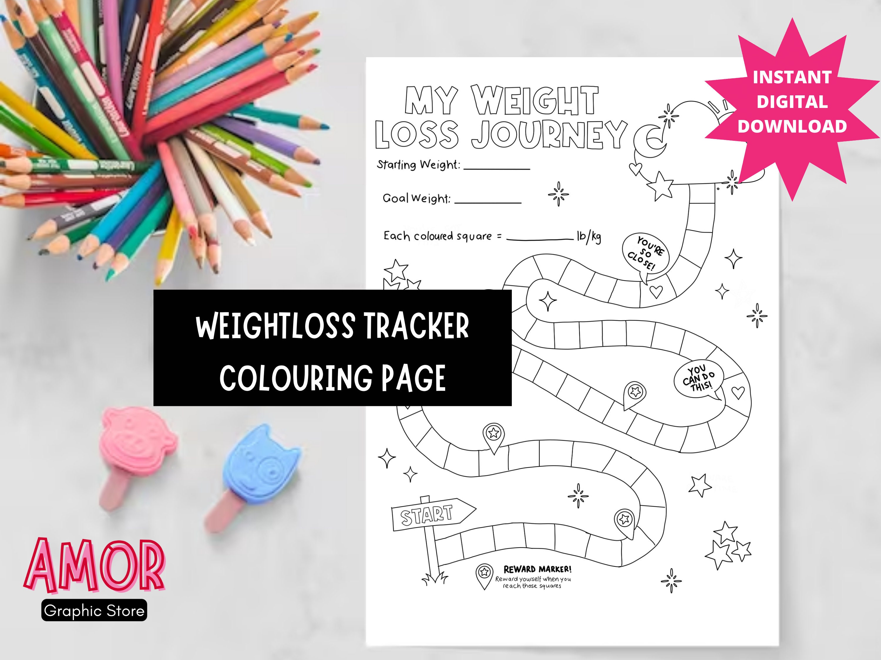 WEIGHT LOSS Journey Coloring Page Digital Diet Tracker Creative ...