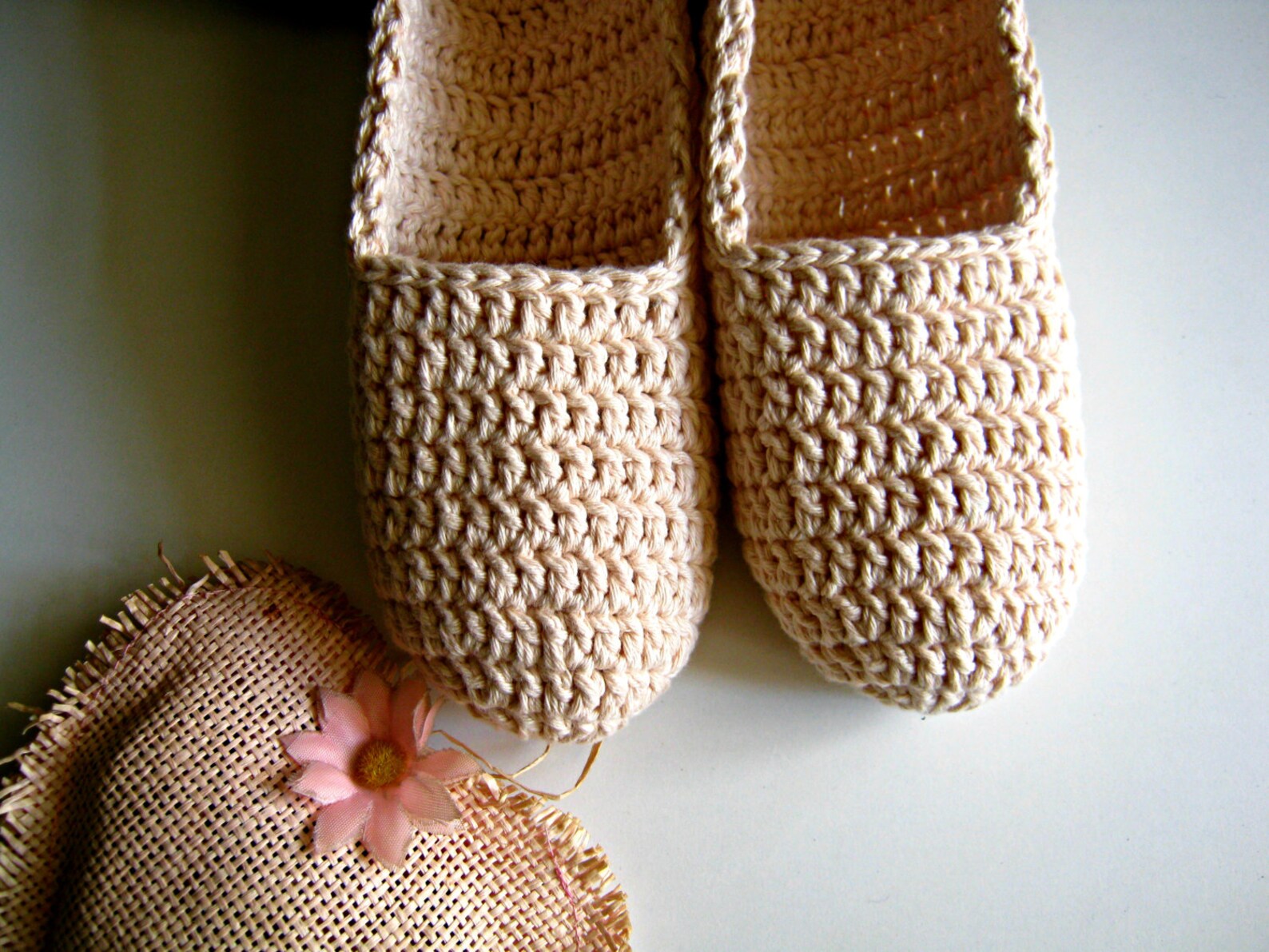 Crochet Cotton Slippers, Natural Color Cotton Slippers, Soft Crochet ...