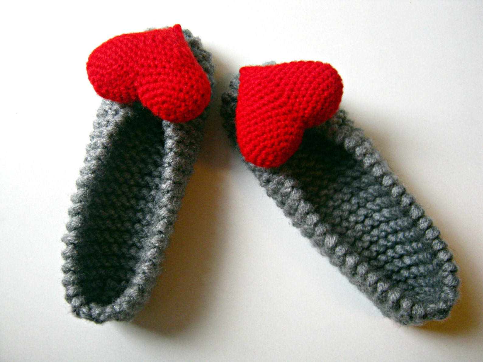 Red Heart Women's Slippers Knitted Slippers Valentine | Etsy
