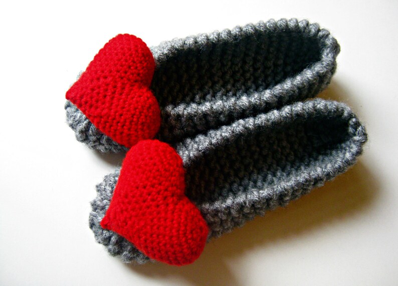 Red Heart Women's Slippers Knitted Slippers Valentine | Etsy