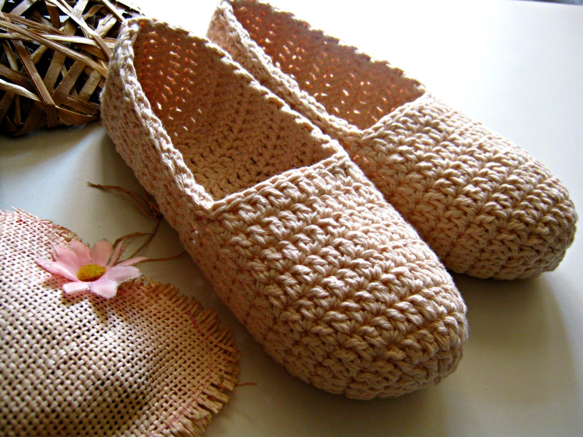 Crochet Cotton Slippers, Natural Color Cotton Slippers, Soft Crochet ...