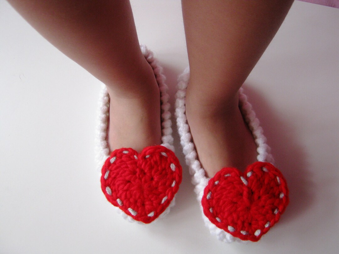 Knitted Girls Slippers, Red Heart Slippers, Girls Booties, Toddler ...
