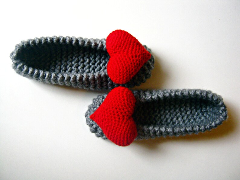 Red Heart Women's Slippers Knitted Slippers Valentine | Etsy