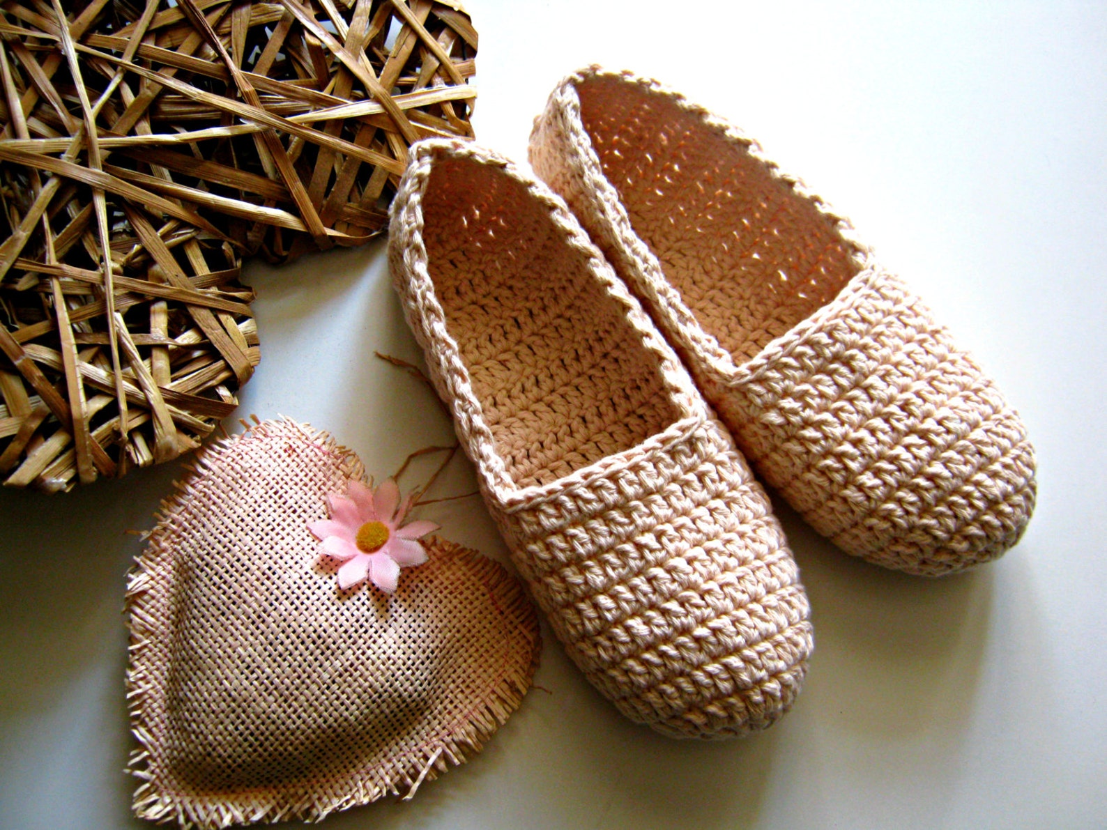 Crochet Cotton Slippers, Natural Color Cotton Slippers, Soft Crochet ...