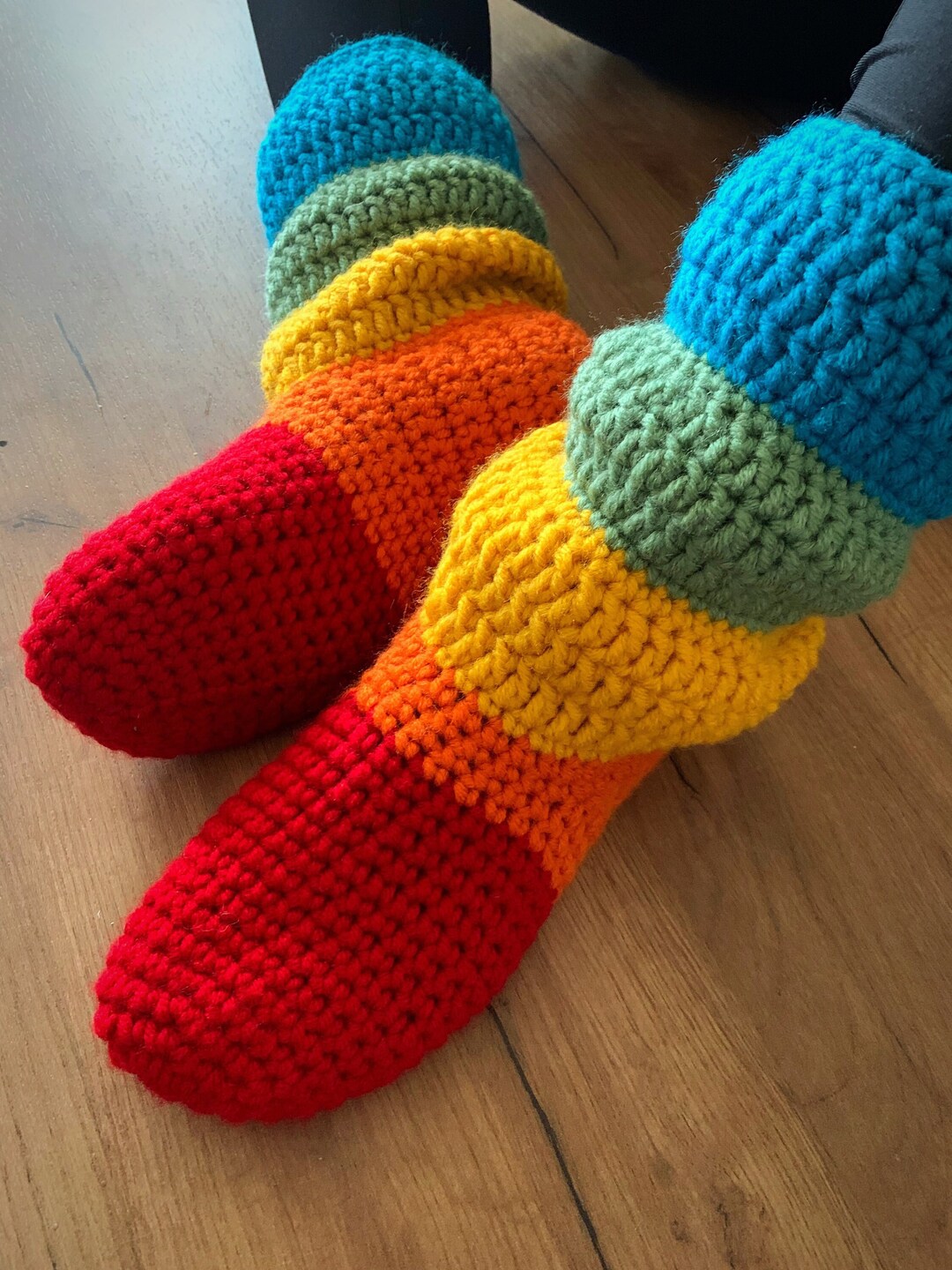 Rainbow Colorful Crochet Slipper Boots, Crochet Slippers for Women ...