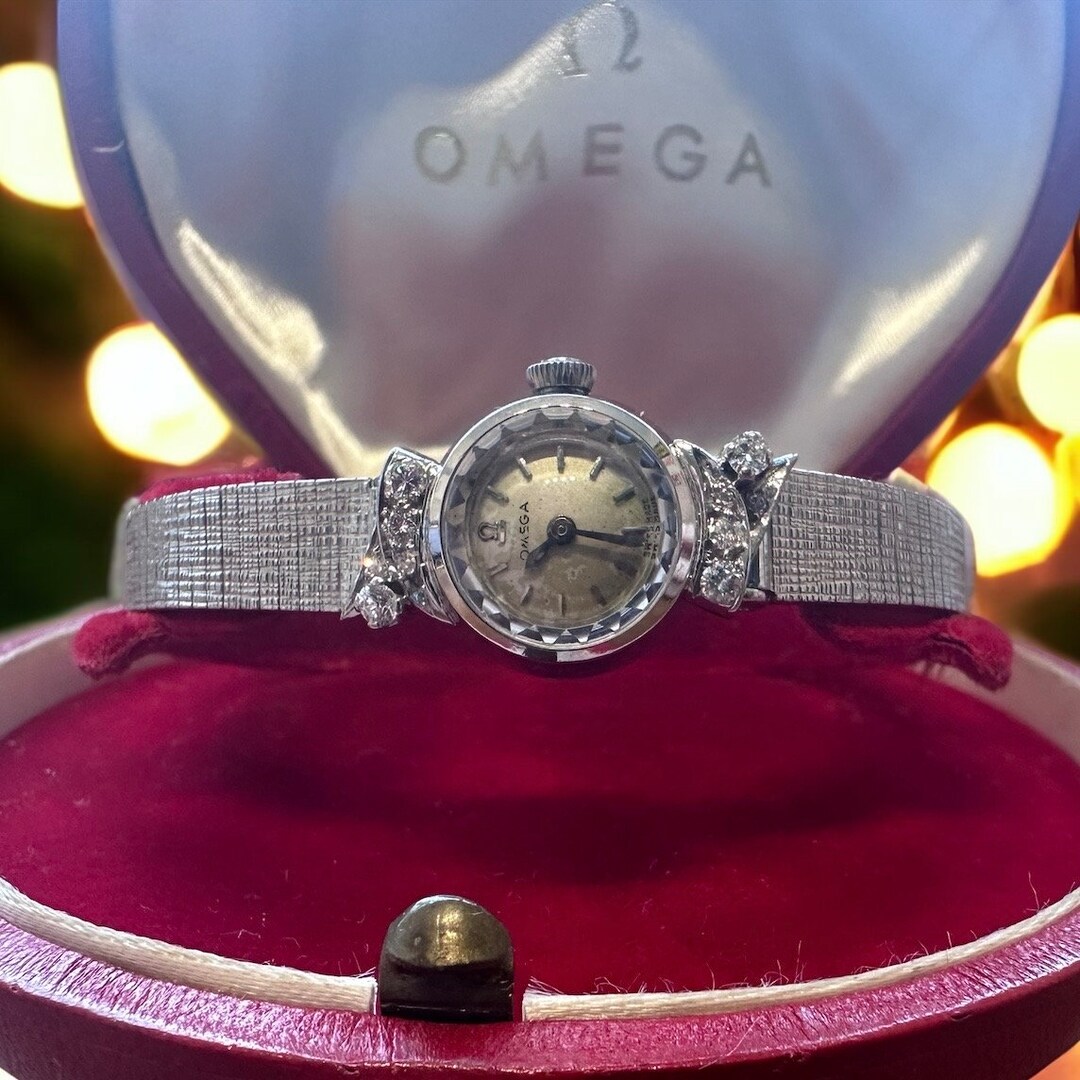 Vintage Omega Diamond Set Ladies Watch White Gold Original Box & Papers ...