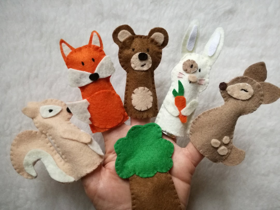 Finger Puppets, Forest Animals, Felt Fox Deer Squirrel Bear Rabbit ...
